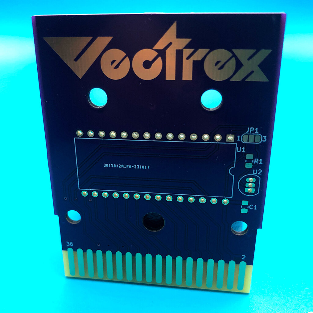 Vectrex cartridge deluxe PCB, with gold-plated, chamfered edge connector